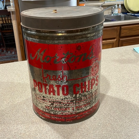 morton’s | Accents | Vintage Metal Morton Potato Chip Can | Poshmark
